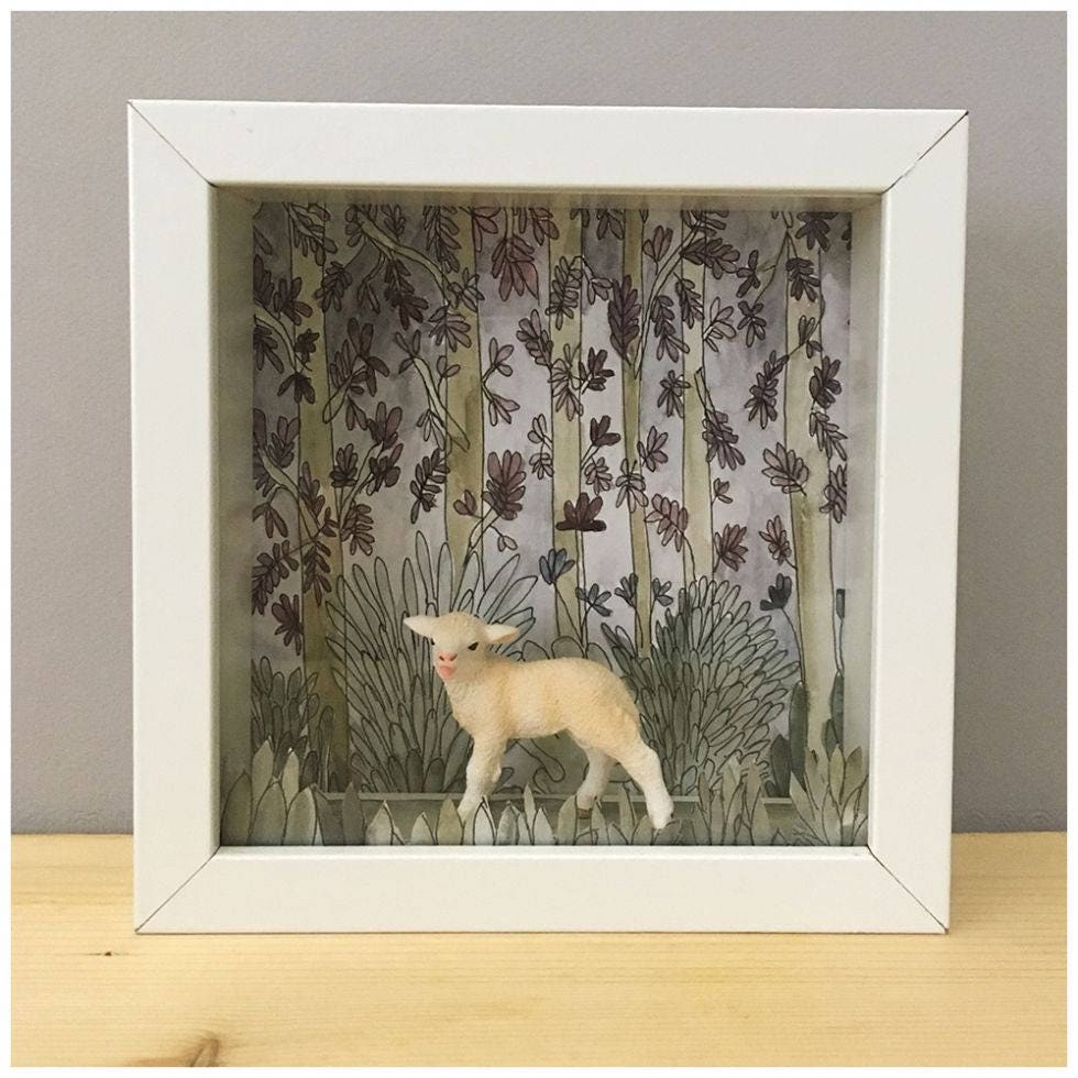Diorama Frame With Original Hand-painted Décor and Miniatures of a Lamb ...