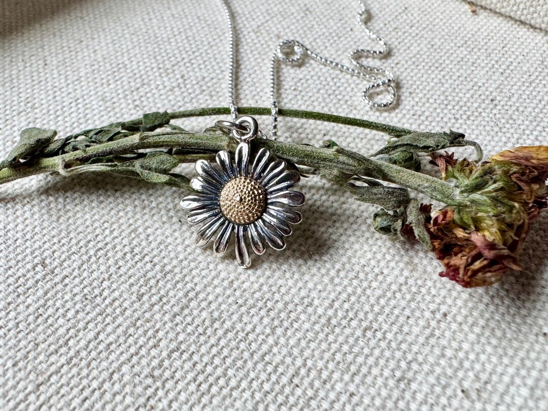 Flower Pendant - Sterling Silver and Brass Charm Necklace - Sacred ...