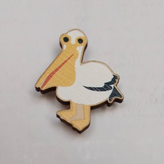 Pelican Pin Laser Cut and Printed Plywood Badge With Rubber | Etsy