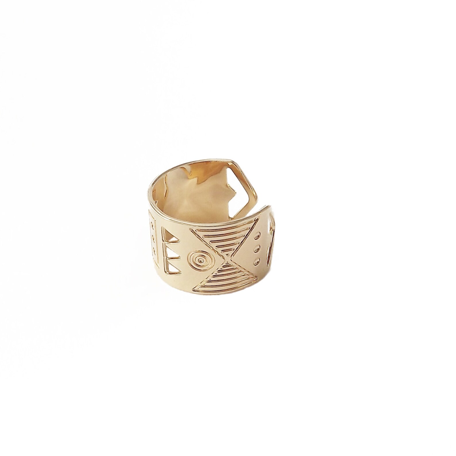 Adjustable Geometric Ring Openwork and Engraved Gold With Fine - Etsy UK