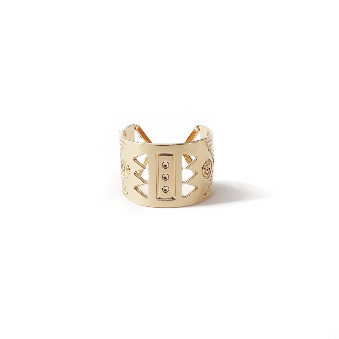 Adjustable Openwork and Engraved Geometric Ring Gilded With Fine Gold ...