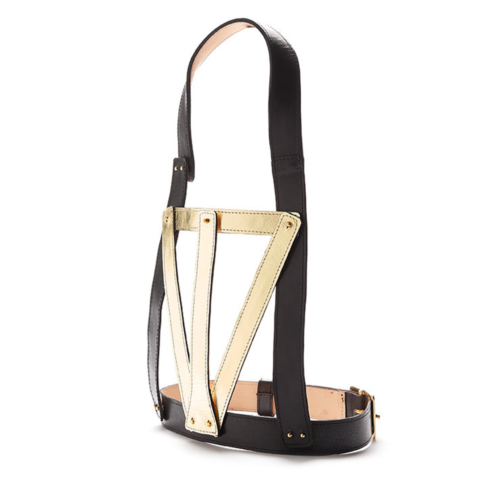 Black Leather Harness, Studded Black and Gold Harness, Partywear ...