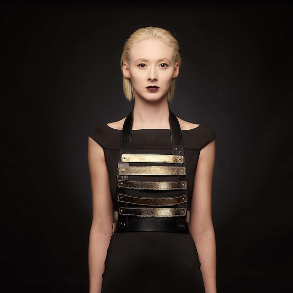 Leather Harness Women Black and Gold - Etsy