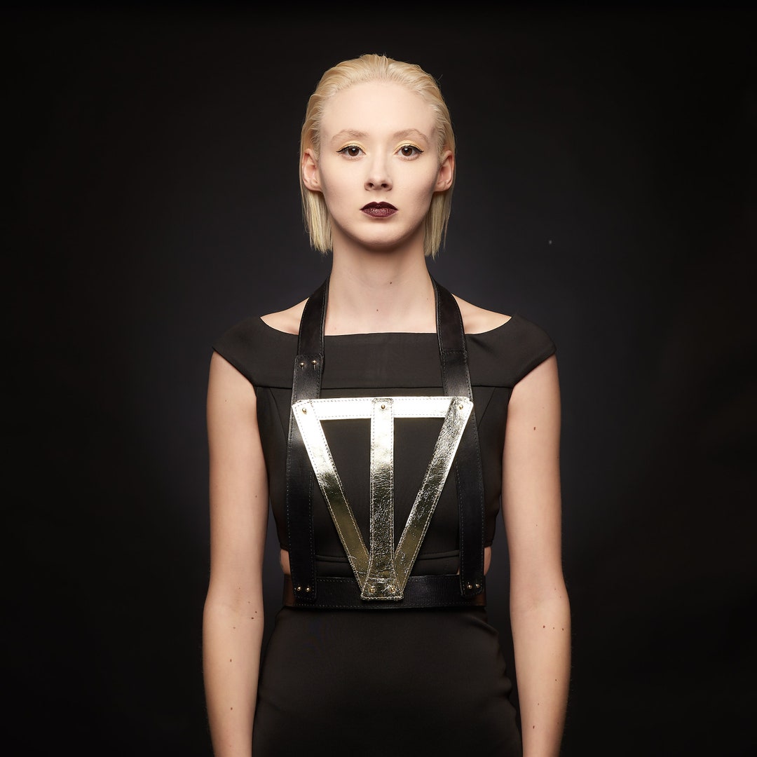 Black Leather Harness, Studded Black and Gold Harness, Partywear ...