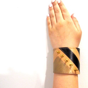 Leather Cuff With Art Deco Pattern and Studs, Leather Cuff, Studded ...
