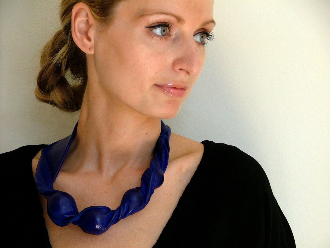Leather Beaded Necklace statement Necklacemoulded Leather - Etsy