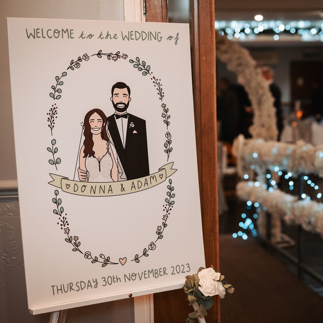 Welcome to Our Wedding Board - Personalised Illustration Welcome Sign ...