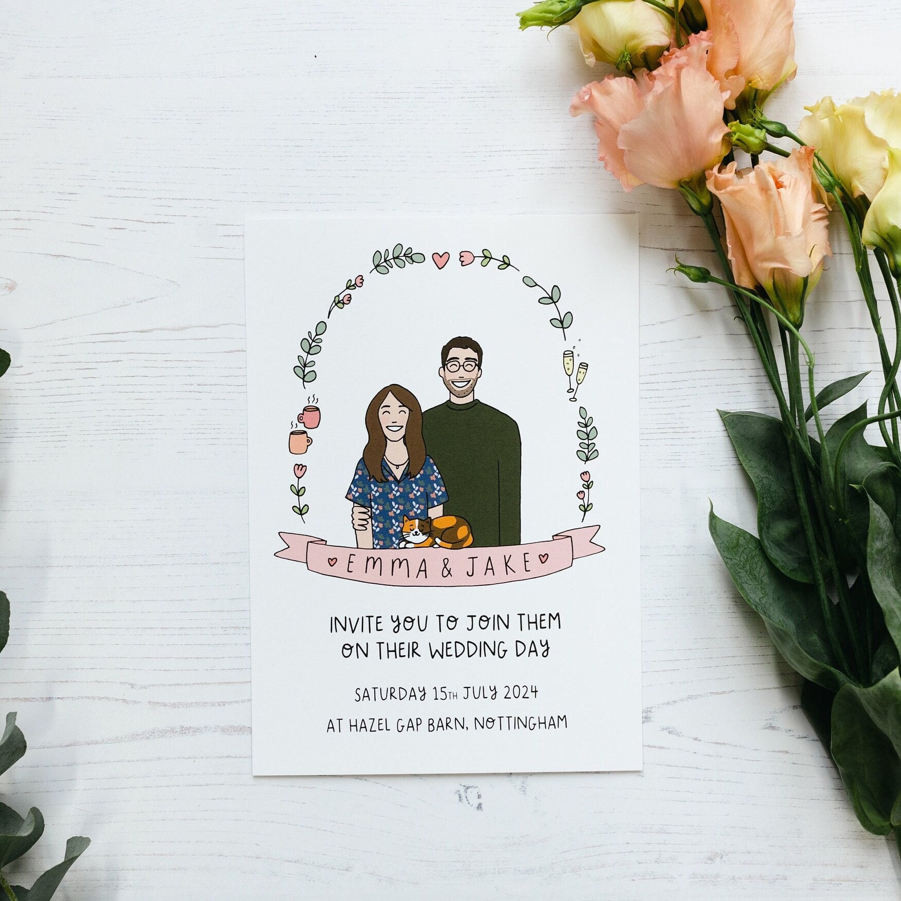 Wedding Invitations With Custom Illustrated Couple Double - Etsy UK