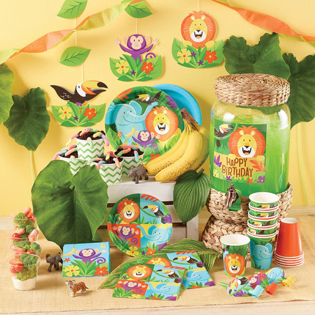 Jungle Safari Party Pack for 8 Colorful Party Decor With Cute Safari ...