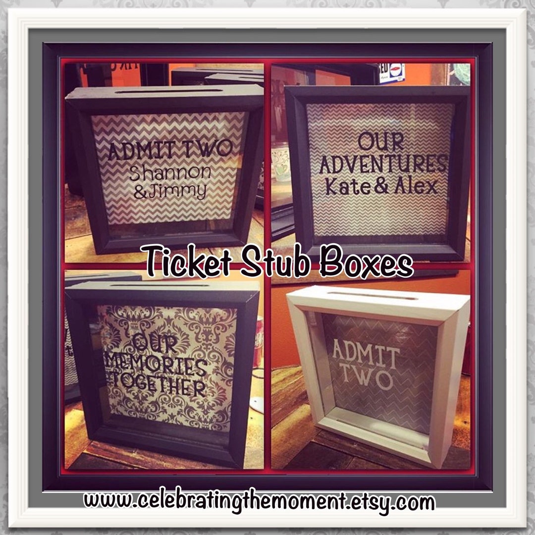 Ticket Stub Shadow Box, (8x8), Anniversary Memory Keepsake, Wedding ...
