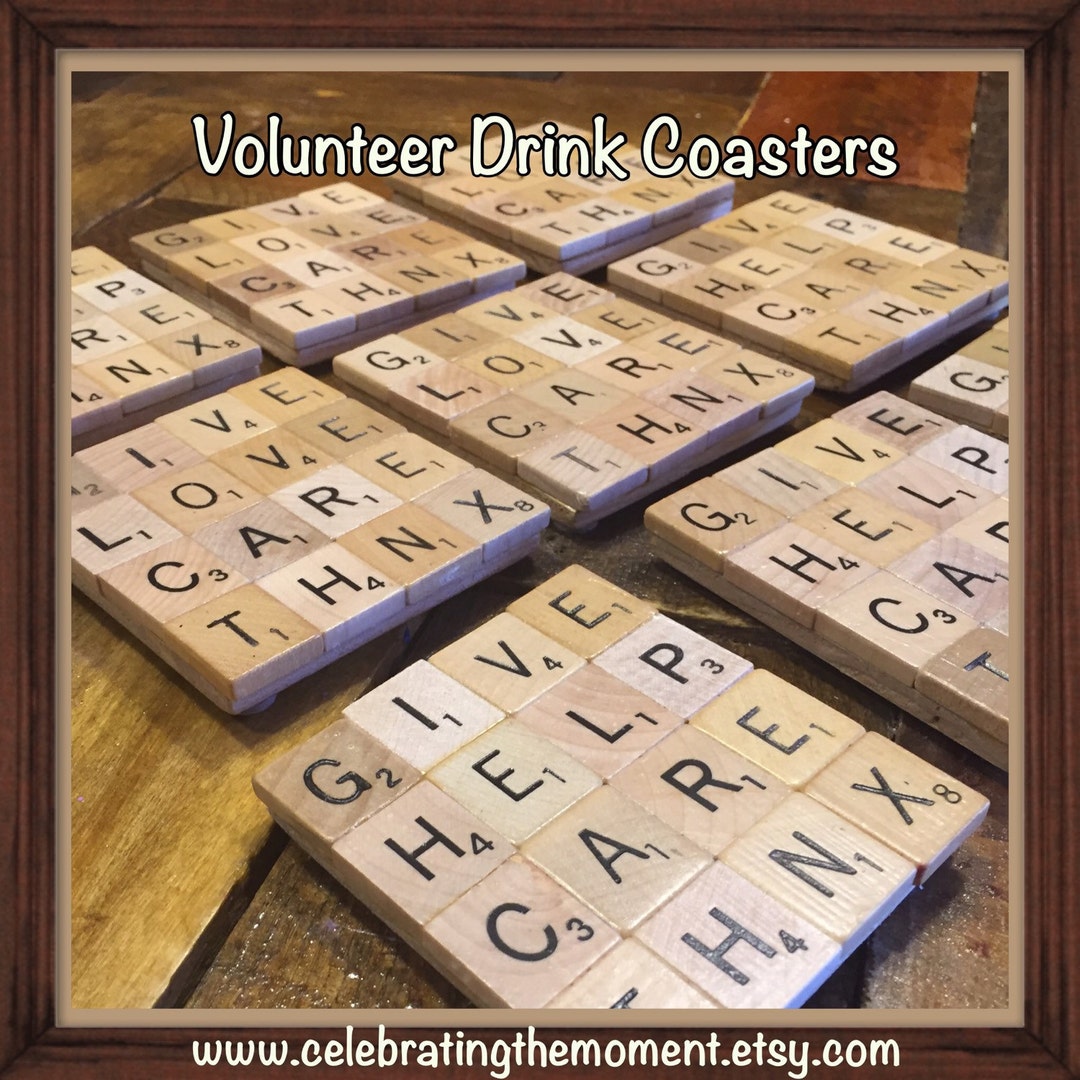 Personalized Upcycled Wooden Tile Coasters: Volunteer Appreciation Gift ...