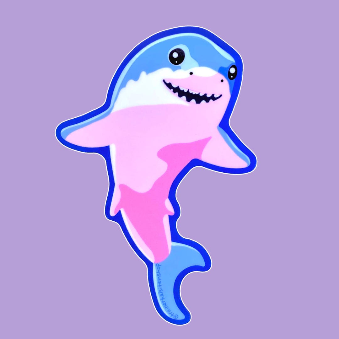 Trans Pride Blahaj Shark Sticker, 90s Cartoon Vinyl - Etsy