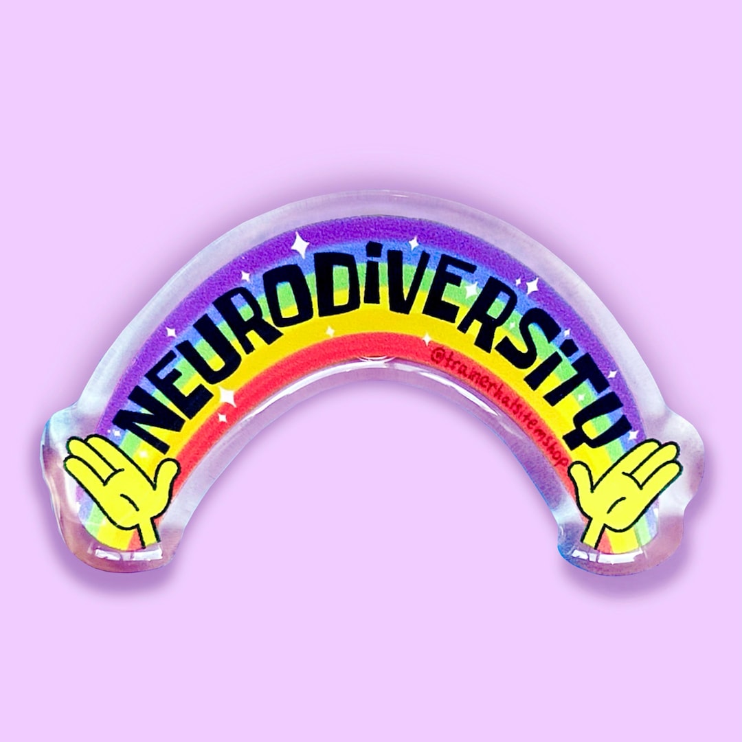 Neurodiversity Pin Badge Rainbow Cartoon Sponge Guy Resin Domed Acrylic ...