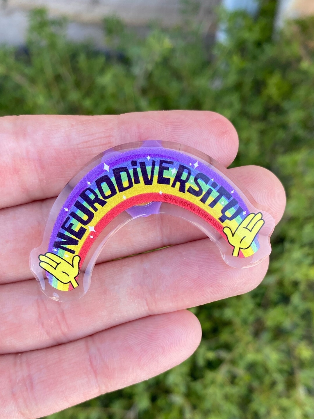 Neurodiversity Pin Badge Rainbow Cartoon Sponge Guy Resin Domed Acrylic ...