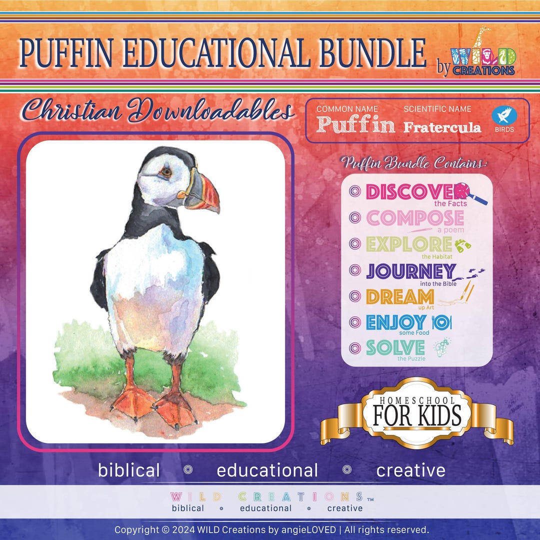 PUFFIN Educational Bundle by WILD Creations™ Bible Create Homeschool ...