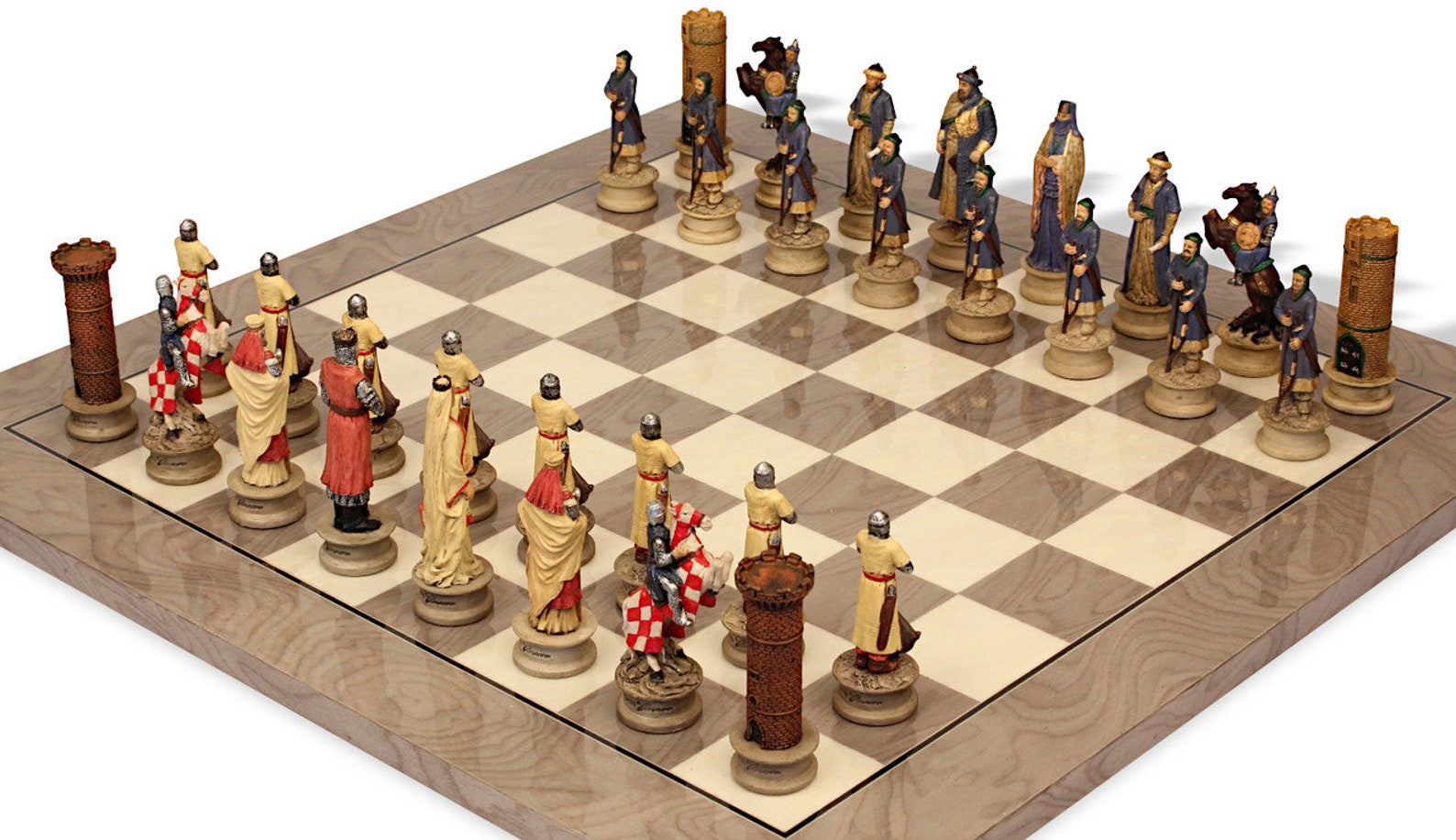 The Crusades Theme Chess Set With Gray & Erable High Gloss Deluxe Board ...