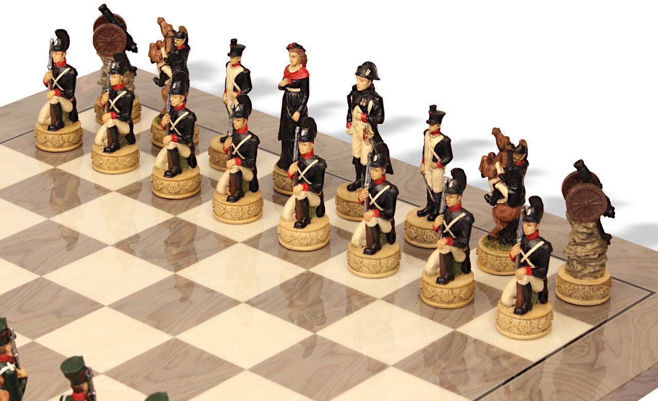 Napoleon Vs Russia Theme Chess Set With Gray & Erable High Gloss Deluxe ...