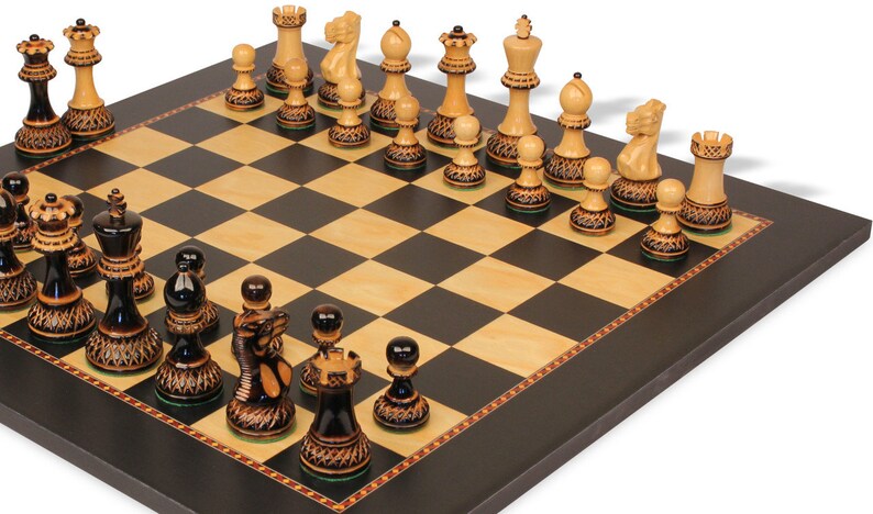 Parker Staunton Chess Set - Burnt Boxwood Pieces - Queen's Gambit Chess ...