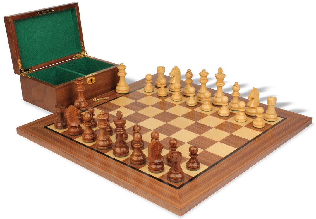German Knight Staunton Chess Set Golden Rosewood & Boxwood Pieces With ...