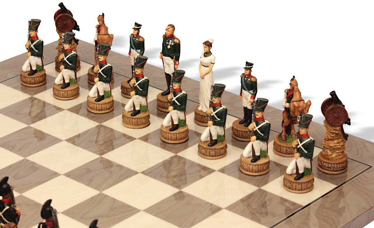 Napoleon Vs Russia Theme Chess Set With Gray & Erable High Gloss Deluxe ...