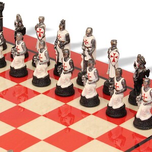 Templar Knights Theme Chess Set With Red & Erable Deluxe Chess Board - Etsy