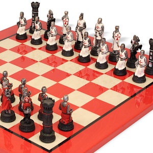 Templar Knights Theme Chess Set With Red & Erable Deluxe Chess Board - Etsy