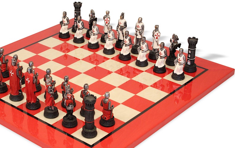 Templar Knights Theme Chess Set With Red & Erable Deluxe Chess Board - Etsy
