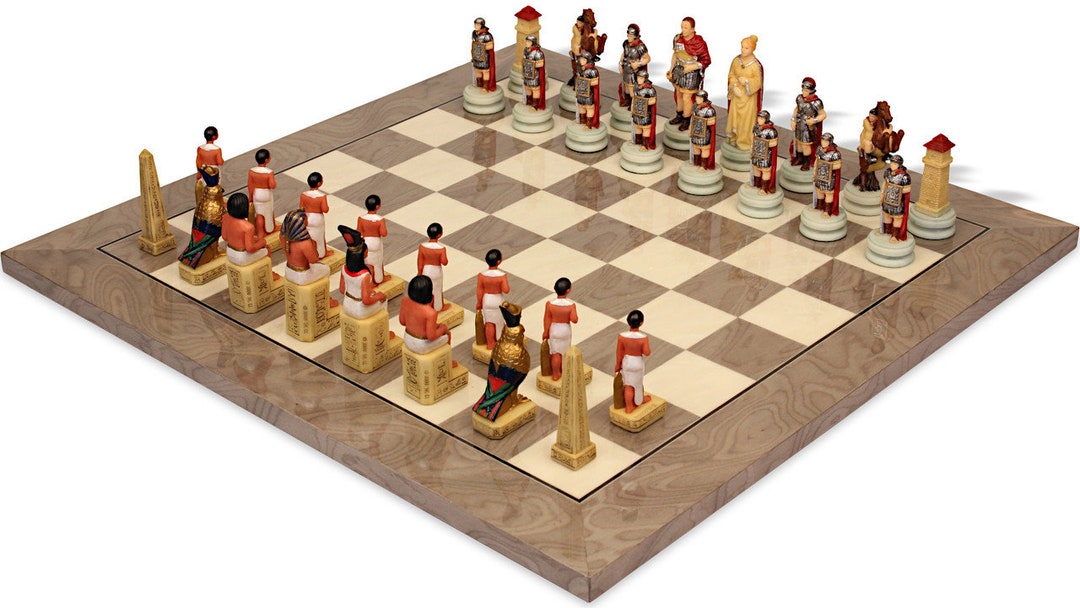 Rome Vs Egypt Theme Chess Set With Gray & Erable High Gloss Deluxe ...