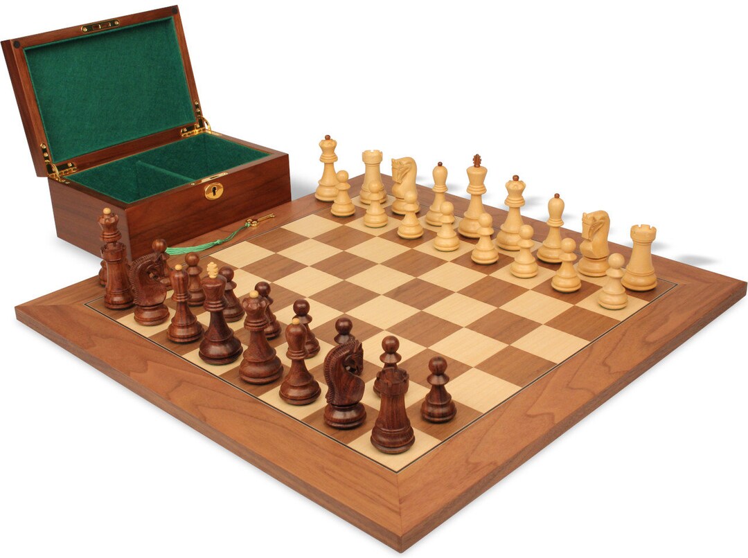 Zagreb Series Chess Set Golden Rosewood & Boxwood Pieces With Walnut ...