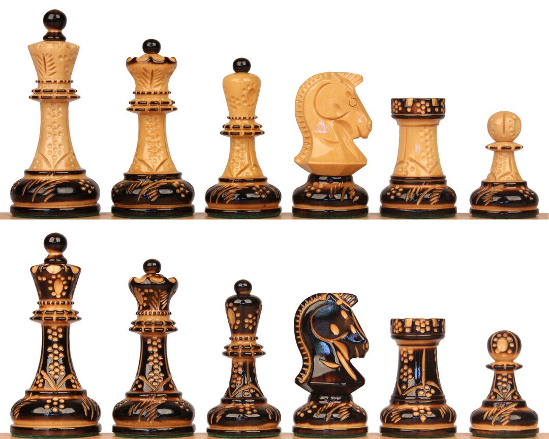 Dubrovnik Series Chess Set With Burnt Boxwood Pieces - 3.9" King - Etsy