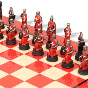 Templar Knights Theme Chess Set With Red & Erable Deluxe Chess Board - Etsy