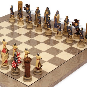 The Crusades Theme Chess Set With Gray & Erable High Gloss Deluxe Board ...