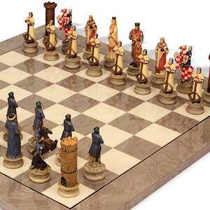 The Crusades Theme Chess Set With Gray & Erable High Gloss Deluxe Board ...