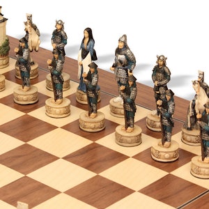 Japanese Samurai Theme Chess Set With Walnut & Maple Deluxe Board - Etsy