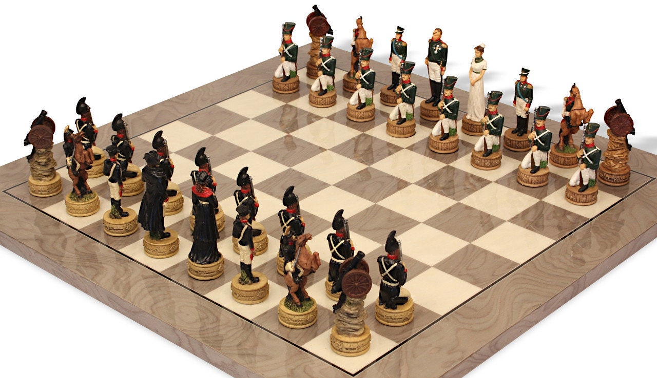 Napoleon Vs Russia Theme Chess Set With Gray & Erable High Gloss Deluxe ...