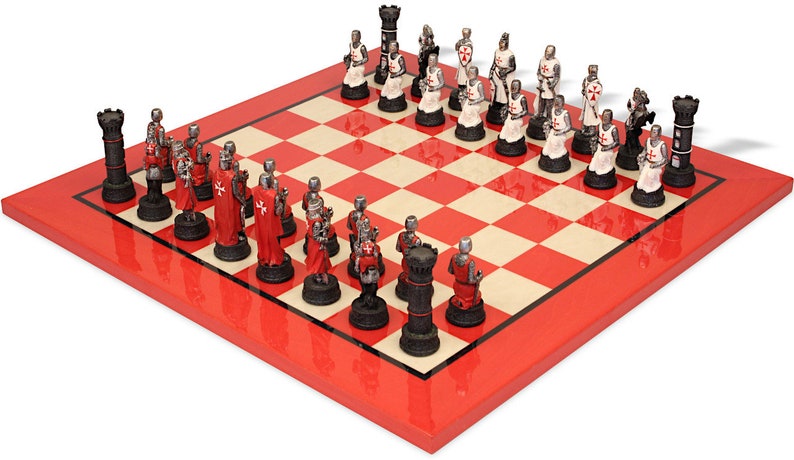 Templar Knights Theme Chess Set With Red & Erable Deluxe Chess Board - Etsy