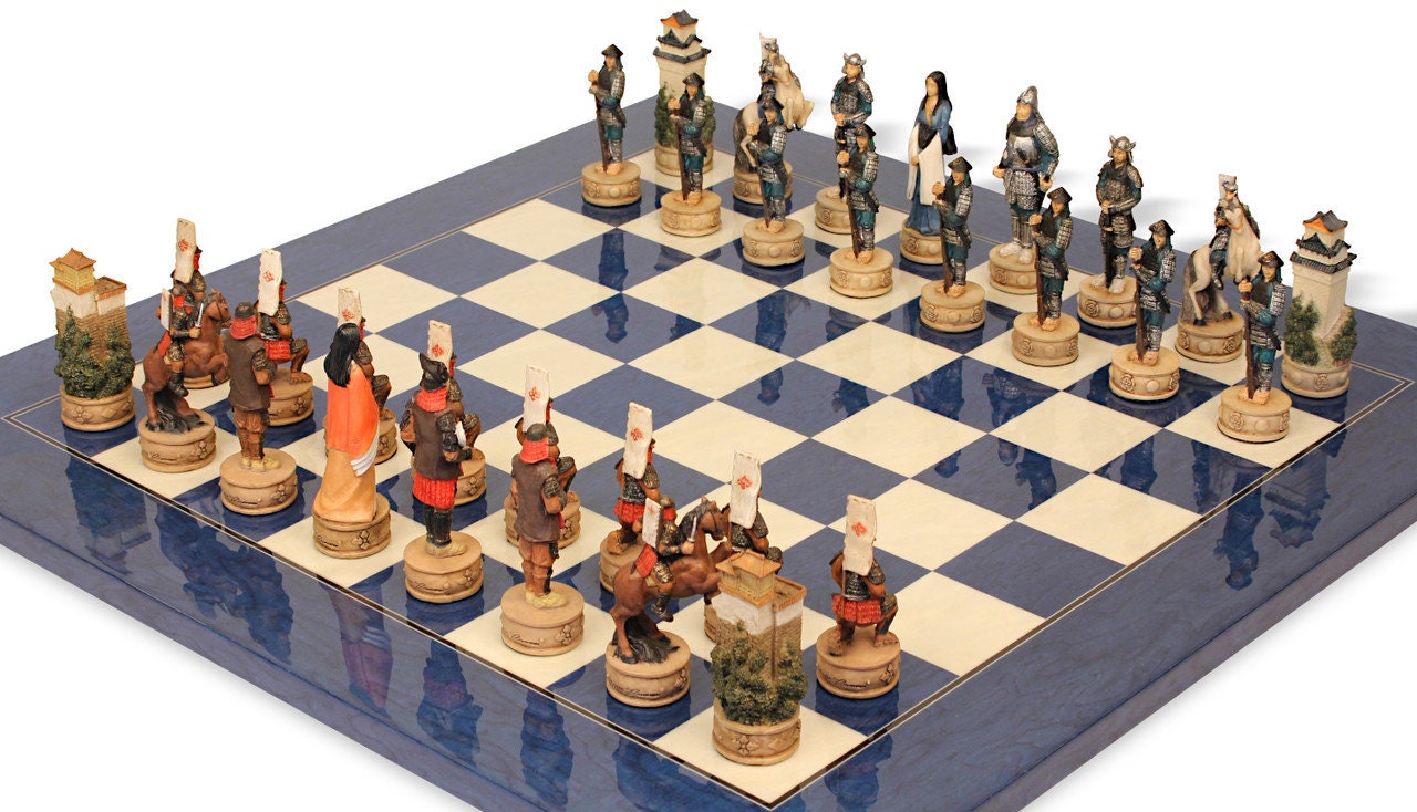 Japanese Samurai Theme Chess Set With Blue & Erable High Gloss Deluxe ...