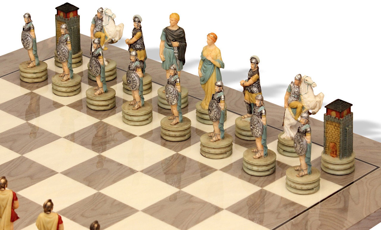 Greece Vs Rome Theme Chess Set With High Gloss Gray & Erable Deluxe ...