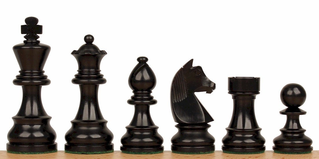 German Knight Series Chess Set - Ebonized & Boxwood Pieces - 3.75" King ...
