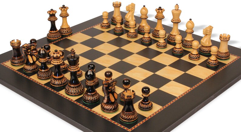 Parker Staunton Chess Set - Burnt Boxwood Pieces - Queen's Gambit Chess ...