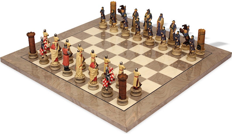 The Crusades Theme Chess Set With Gray & Erable High Gloss Deluxe Board ...