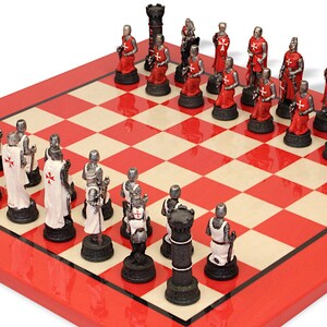Templar Knights Theme Chess Set With Red & Erable Deluxe Chess Board - Etsy