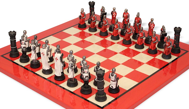 Templar Knights Theme Chess Set With Red & Erable Deluxe Chess Board - Etsy