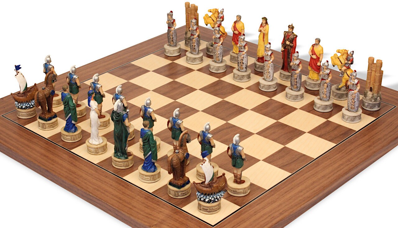 Battle of Troy Theme Chess Set With Walnut & Maple Deluxe Board - Etsy