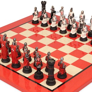 Templar Knights Theme Chess Set With Red & Erable Deluxe Chess Board - Etsy