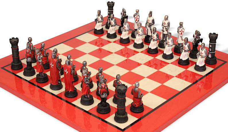 Templar Knights Theme Chess Set With Red & Erable Deluxe Chess Board - Etsy