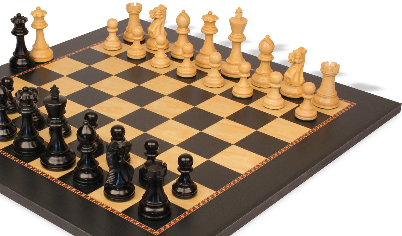 Parker Staunton Chess Set - Ebonized & Boxwood Pieces - Queen's Gambit ...