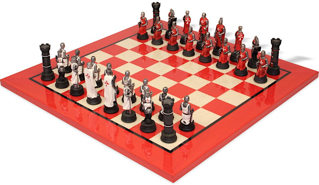 Templar Knights Theme Chess Set With Red & Erable Deluxe Chess Board - Etsy