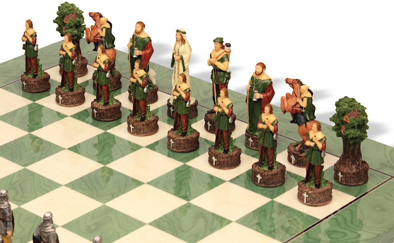 Robin Hood Theme Chess Set With Green & Erable High Gloss Deluxe Board ...
