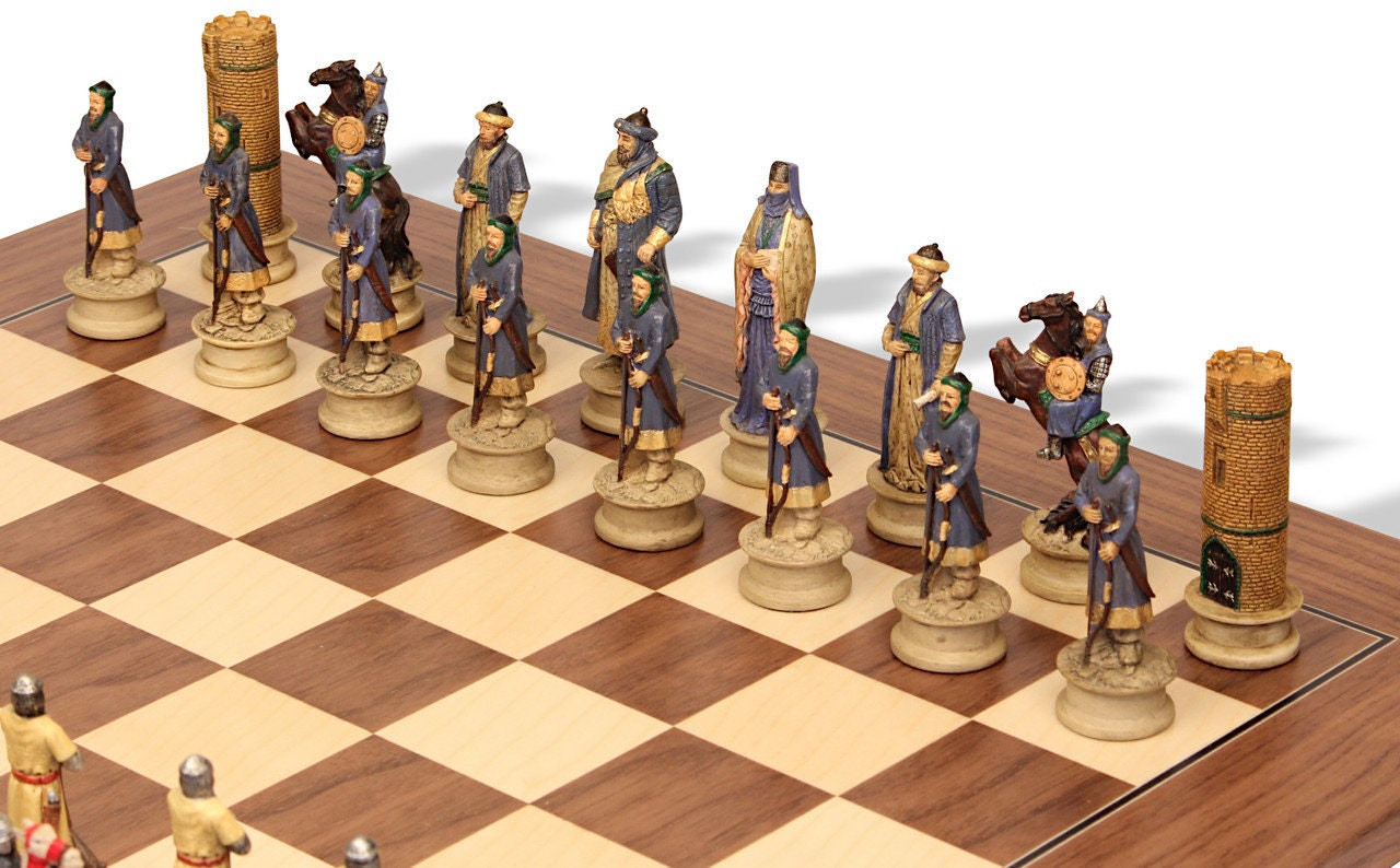 The Crusades Theme Chess Set With Walnut & Maple Deluxe Board - Etsy